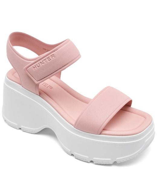 HUNTER Abel Square Toe Wedge Casual Sandals From Finish Line in Pink | Lyst