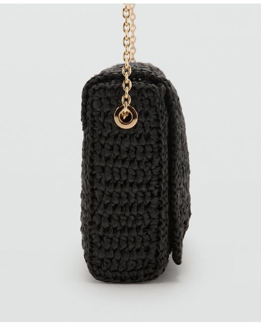 Mango Studs Natural Fiber Shoulder Bag in Black | Lyst