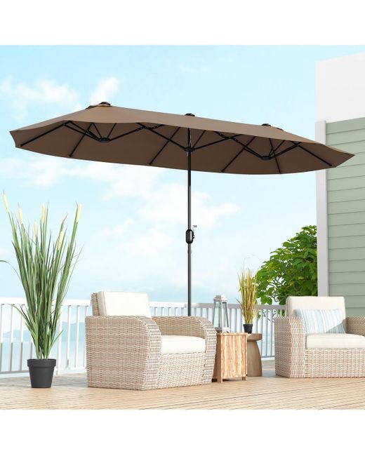 Gymax 13ft Double-sided Patio Umbrella W/ Crank Handle Umbrella Base ...