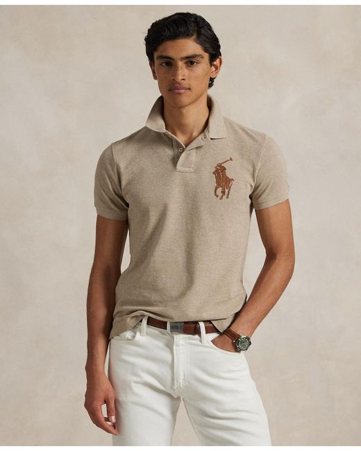 Polo Ralph Lauren Custom Slim Fit Leather-pony Polo Shirt in Natural for Men | Lyst