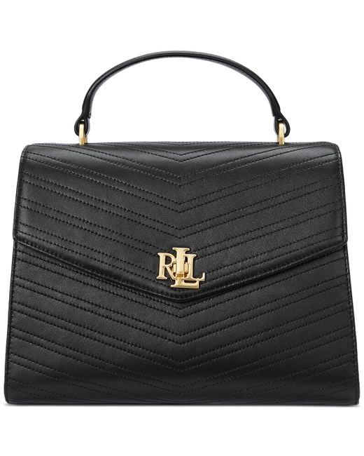 Ralph Lauren Embossed Leather Farrah Satchel in Black | Lyst