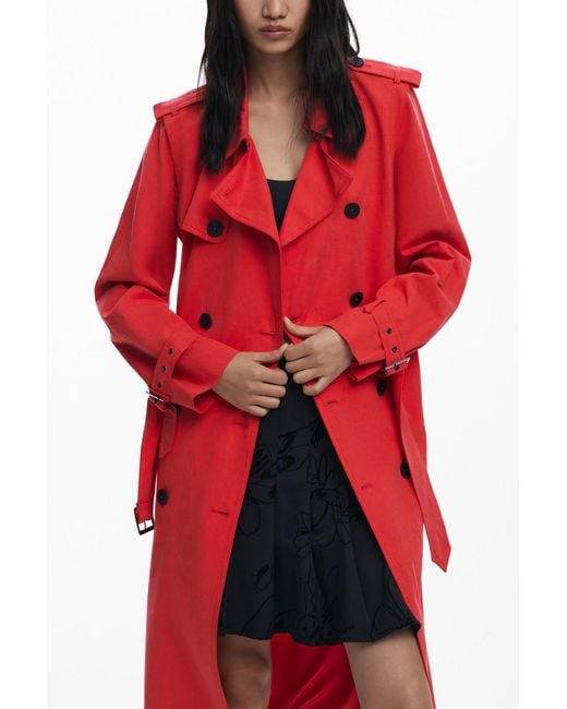 Desigual Detachable Trench Coat in Red | Lyst