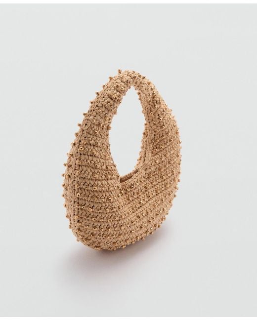Mango Beaded Natural Fiber Bag in White | Lyst