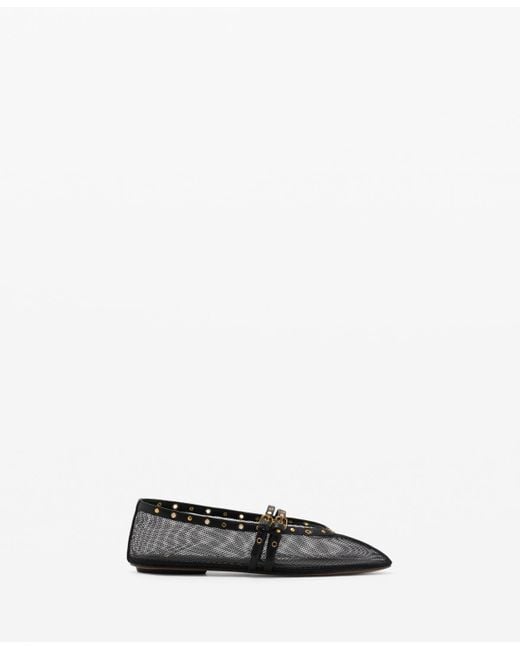 Mango Strap And Buckle Detail Mesh Ballet Flats in Black | Lyst