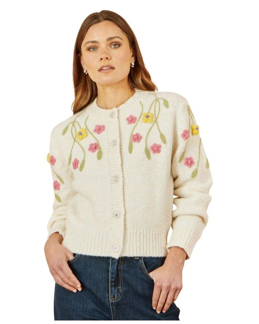 Yumi' Hand Embroidered Flower Cardigan in Natural | Lyst