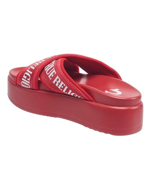 True Religion Alia Cross Strap Slip On Platform Sandal in Red | Lyst