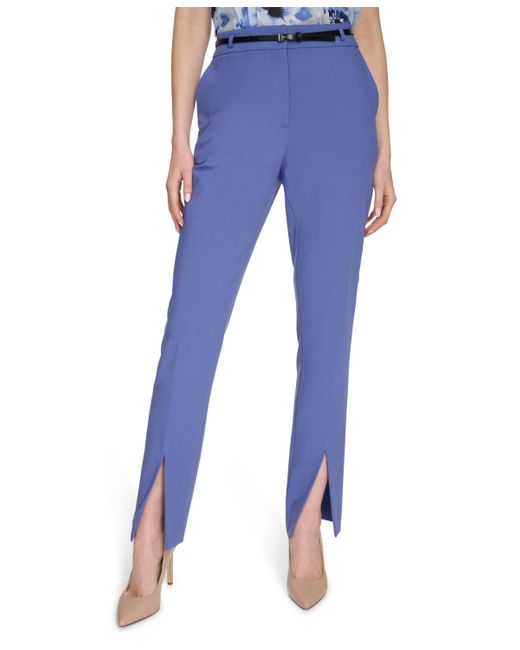Calvin Klein Front-slit Slim-leg Pants in Blue | Lyst