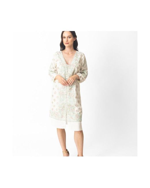 Ras Floral Full Sleeve Midi Dress in White | Lyst