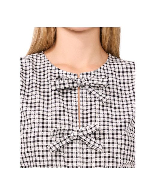 Cece Gingham Bow-front Peplum Top in Gray | Lyst