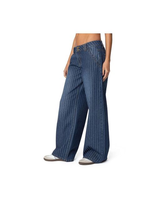 Edikted Cory Striped Low Rise Jeans in Blue | Lyst