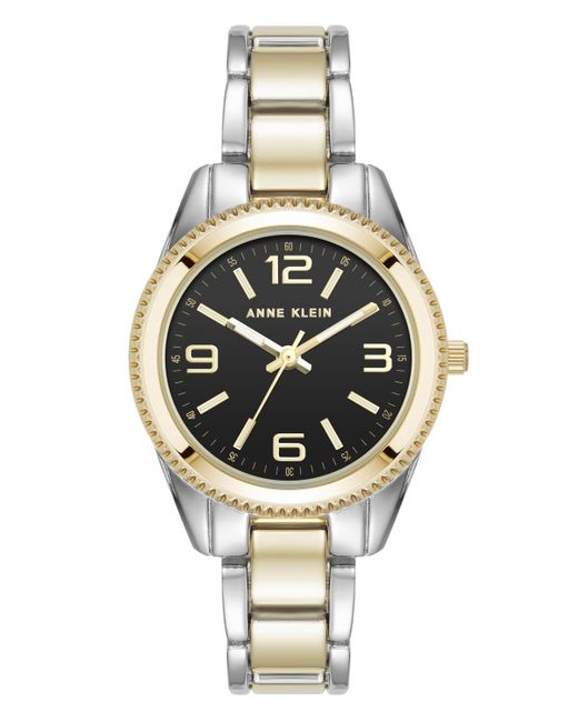 Anne Klein Quartz Bold Coin Edge Bezel Black And Two-tone Alloy Metal ...