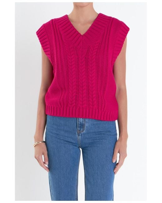 English Factory Cable Knit Vest in Red | Lyst