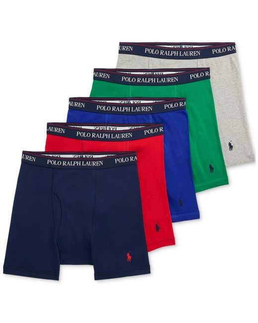 Polo Ralph Lauren 5-pack Classic Cotton Boxer Briefs in Blue for Men | Lyst