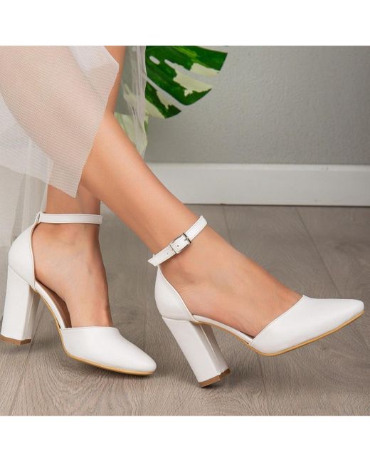 Forever & Always Shoes Gisele High Block Heel Pumps in White | Lyst