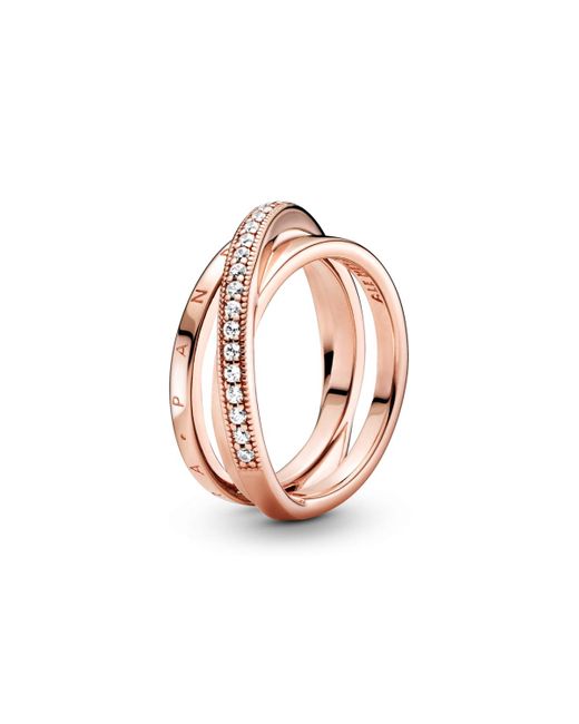 PANDORA Cubic Zirconia Signature Crossover Pave Triple Band Ring in ...