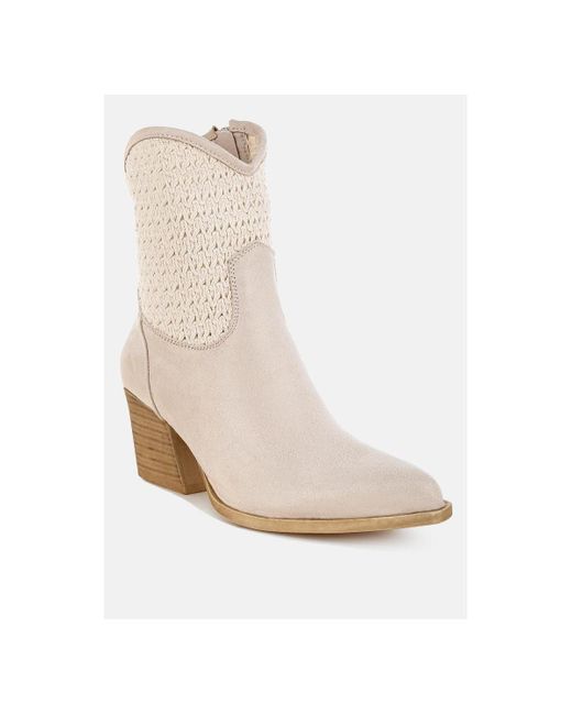 LONDON RAG Bimmy Woven Pointy Western Boots in White | Lyst