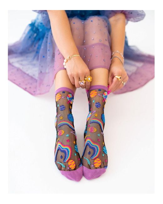 Sock Candy Pop Art Black Sheer Sock in Blue | Lyst