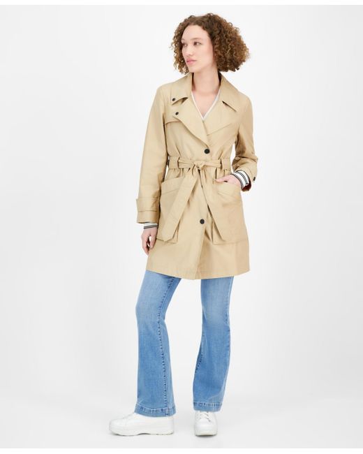 DKNY Belted Snap-front Trench Coat in Natural | Lyst