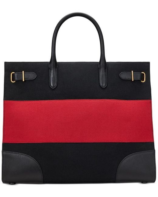 Ralph Lauren Two-tone Canvas Large Devyn Tote Bag in Red | Lyst