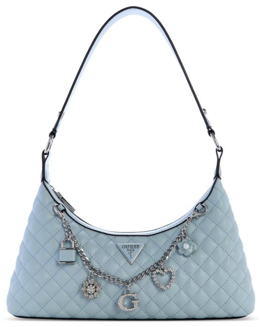 Guess Everlee Top Zip Shoulder Bag in Blue | Lyst