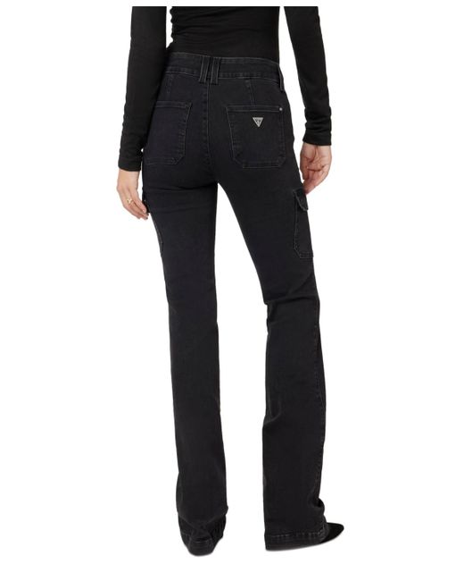 Guess Cargo Mini-bootcut Double-button Jeans in Black | Lyst