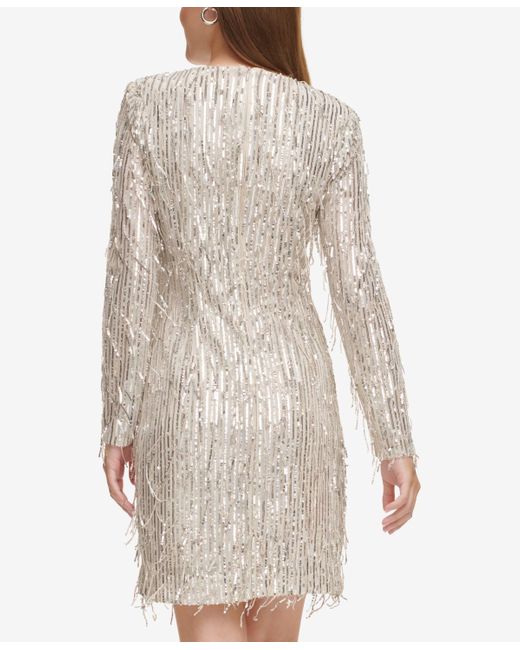 Eliza J Long Sleeve Sequin Cocktail Dress In White Lyst