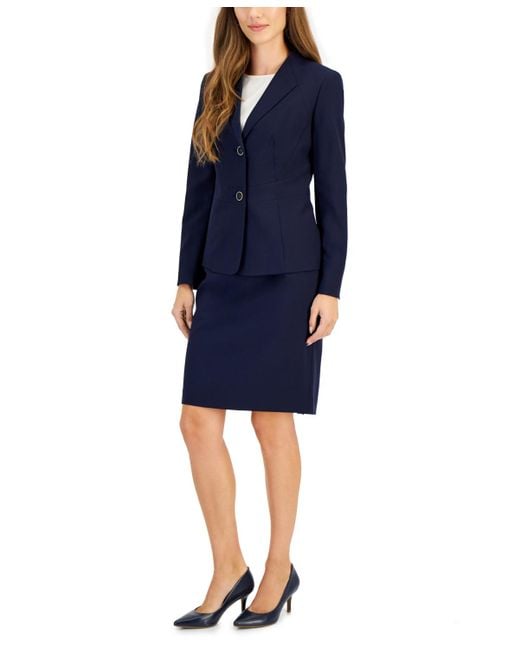 Le Suit Petite Two-button Jacket & Pencil Skirt Suit in Blue | Lyst Le Suit Petite Two-button Jacket & Pencil Skirt Suit in Blue | Lyst