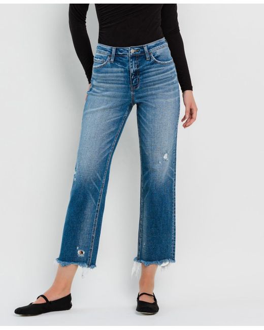 Flying Monkey High Rise Frayed Hem Crop Straight Jeans in Blue | Lyst