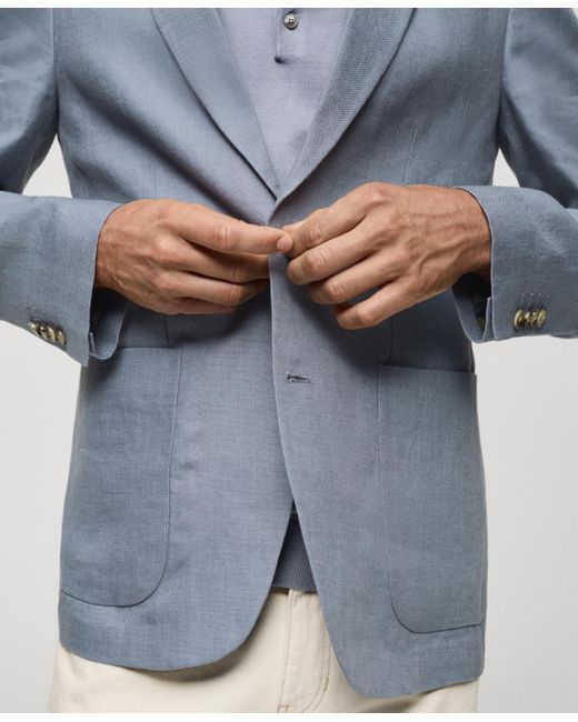 Mango Herringbone Linen Suit Jacket in Blue for Men | Lyst