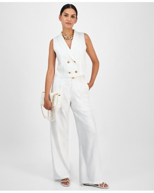 INC International Concepts Linen-blend Double-breasted Vest in White | Lyst