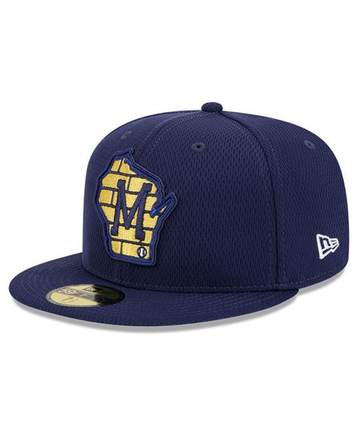 KTZ Milwaukee Brewers 2025 Mlb Clubhouse 59fifty Fitted Hat in Blue for ...