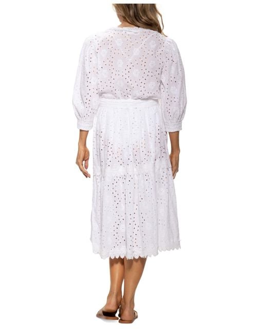 Dotti Cotton Eyelet Open-front Cover-up Kimono in White | Lyst