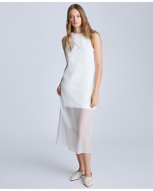 Kenneth Cole Sheer-overlay Midi Dress in White | Lyst