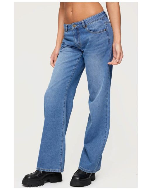 Edikted Nikoletta Straight Leg Low Rise Jeans in Blue | Lyst