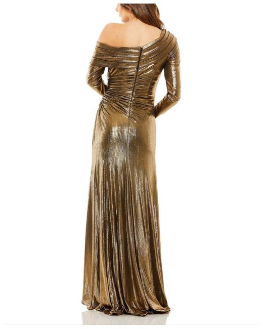 Mac Duggal Long Sleeve Off The Shoulder Metallic Gown | Lyst