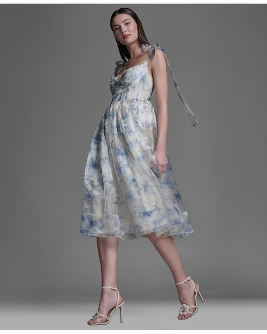 BCBGMAXAZRIA Organza Corset Midi Dress in Gray | Lyst