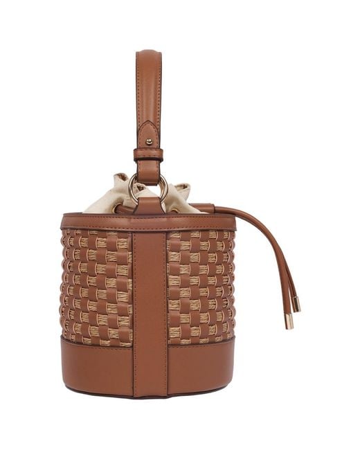 Tommy Bahama Raffia And Woven Drawstring Bucket Bag in Brown | Lyst