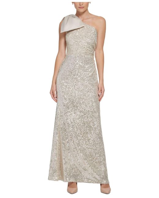 Eliza J Sequin And Satin One Shoulder Gown Lyst