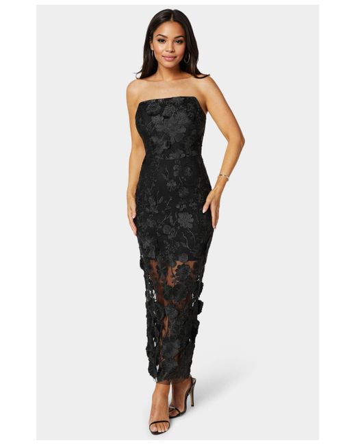Bebe Strapless 3d Lace Column Dress in Blue | Lyst