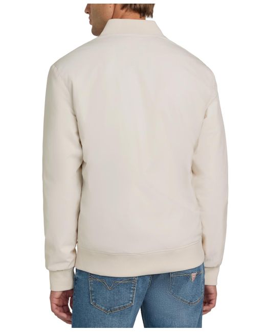 Guess Lightweight Logo Full-zip Bomber Jacket in White for Men | Lyst