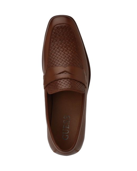 Guess Hacon Woven Texture Square Toe Dress Loafers in Brown for Men | Lyst