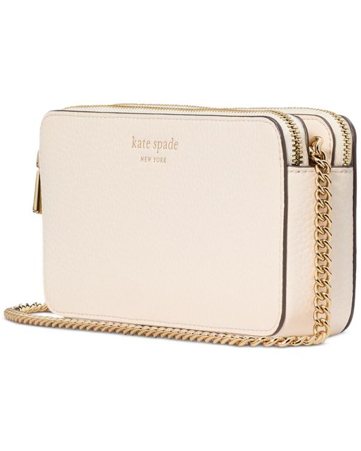 Kate Spade Taylor Pebbled Leather Double Zip Crossbody in Natural | Lyst