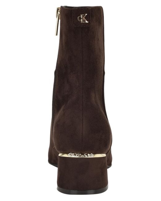 Calvin Klein Parry Block Heel Ankle Booties in Brown | Lyst