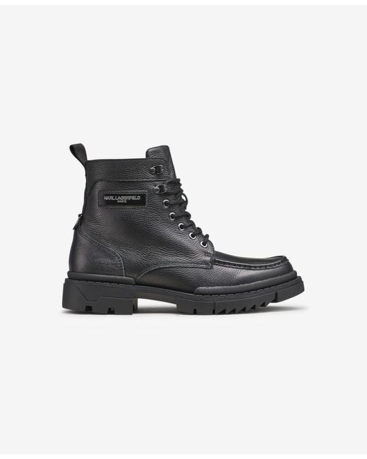 Karl Lagerfeld Pebble Grained Leather Apron Toe Work Boot in Black for ...