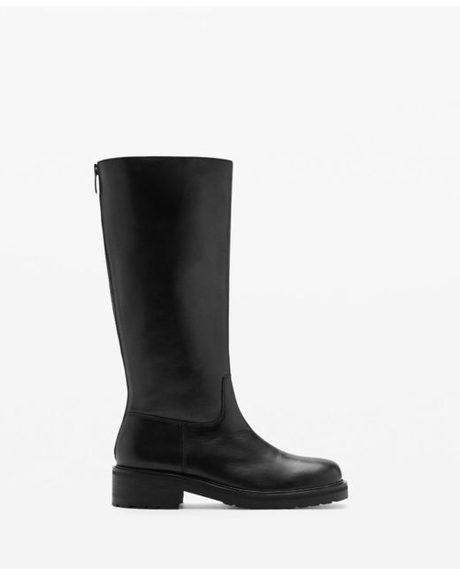 Mango Zipper Detail High Leather Boots in Black | Lyst