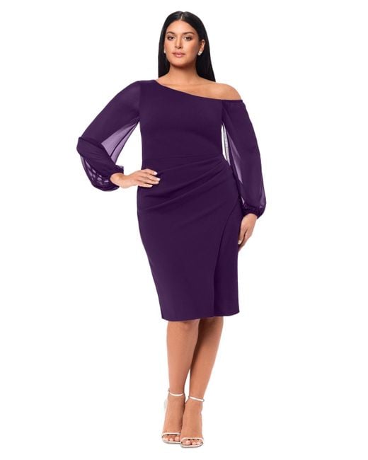 Betsy & Adam Plus Size Scuba Sheer-sleeve Midi Dress in Purple | Lyst
