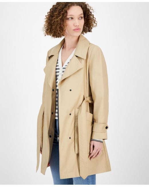 DKNY Belted Snap-front Trench Coat in Natural | Lyst