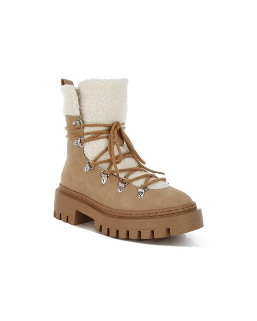LONDON RAG Omul Fleece & Faux Leather Boots in Natural | Lyst