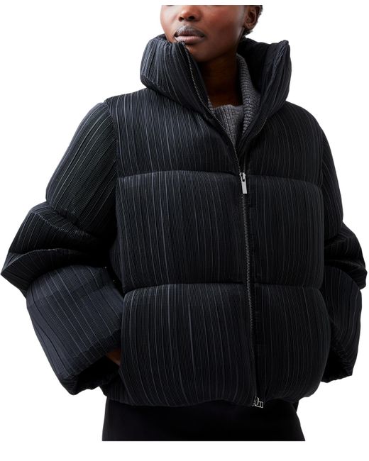 French Connection Dinara Crinkle Puffer Coat in Black | Lyst