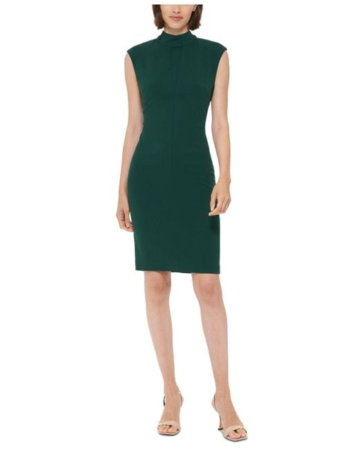 Calvin Klein Synthetic Mock Neck Scuba Crepe Sheath Dress In Malachite